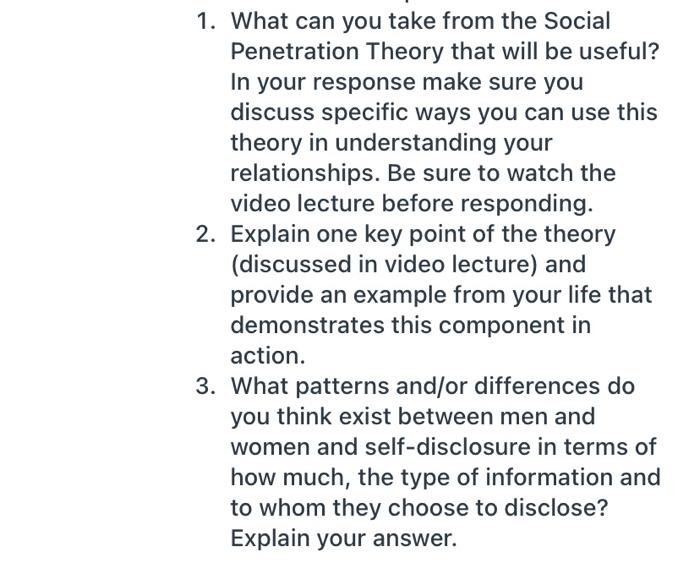 Solved 1. What can you take from the Social Penetration | Chegg.com