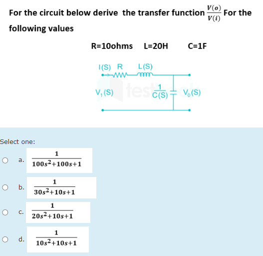 Solved For the circuit below derive the transfer function | Chegg.com
