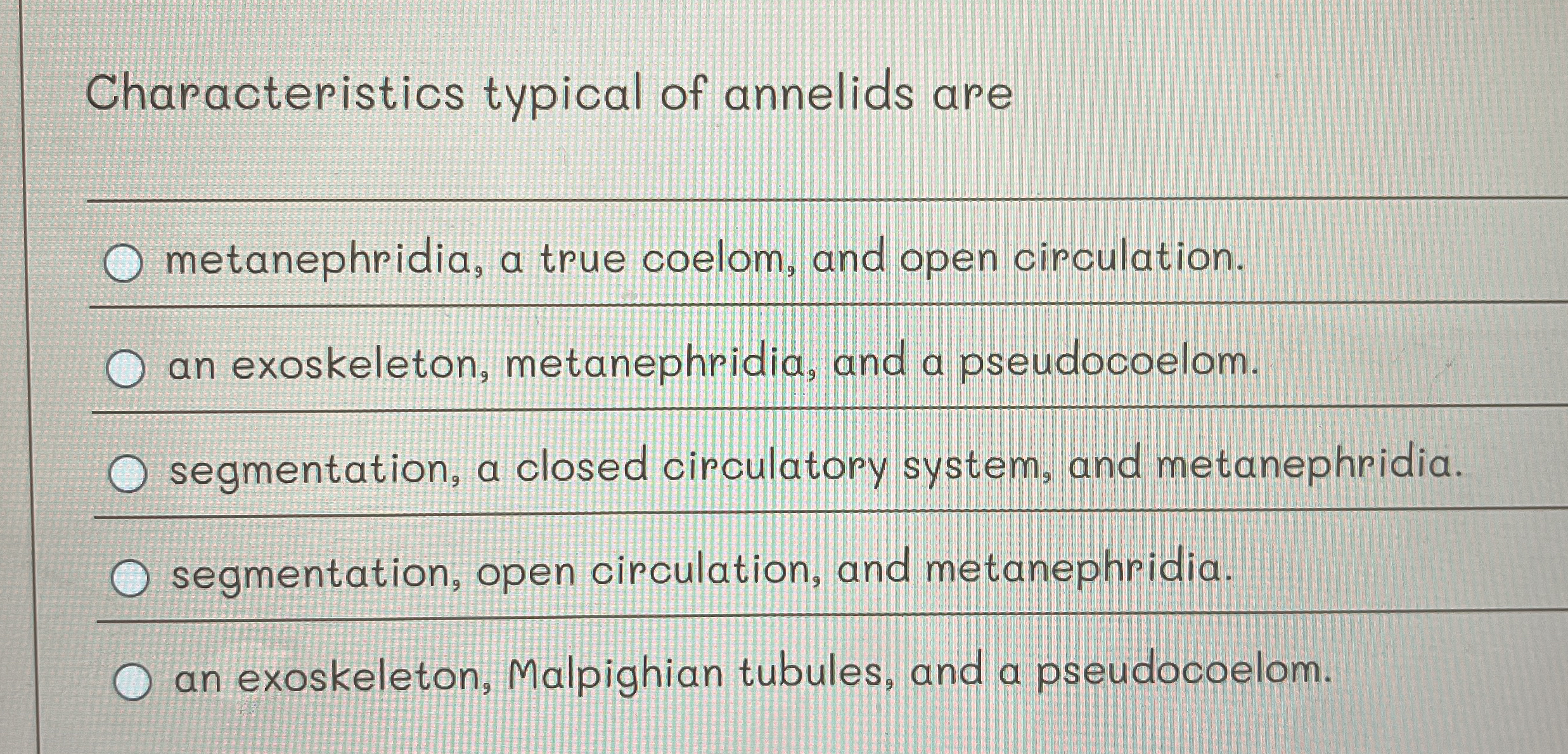 Solved Characteristics typical of annelids areq, | Chegg.com