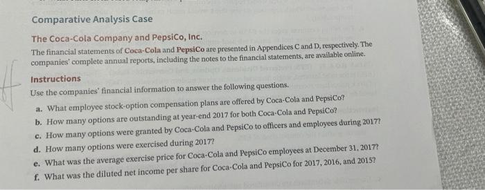 Solved Comparative Analysis Case The Coca-Cola Company and | Chegg.com