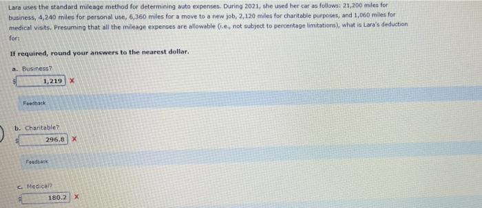 Solved Lara uses the standard mileage method for determining | Chegg.com