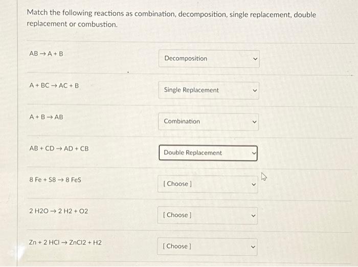 Solved Match the following reactions as combination, | Chegg.com