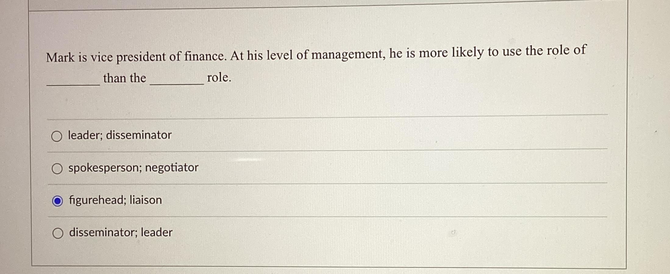 Solved Mark is vice president of finance. At his level of | Chegg.com
