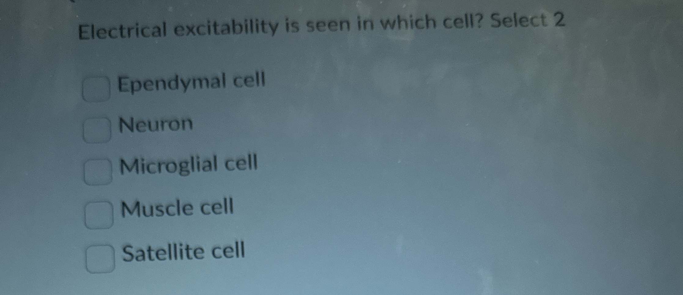 Solved Electrical excitability is seen in which cell? Select | Chegg.com