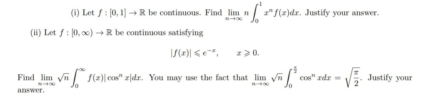 (i) Let f:[0,1]→R be continuous. Find | Chegg.com