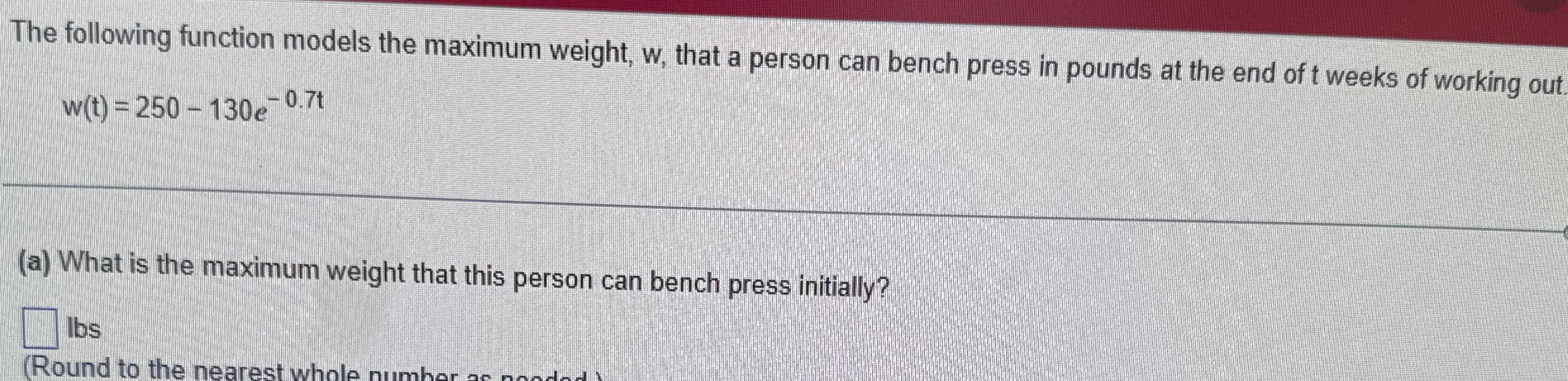 Solved The following function models the maximum weight, w, | Chegg.com