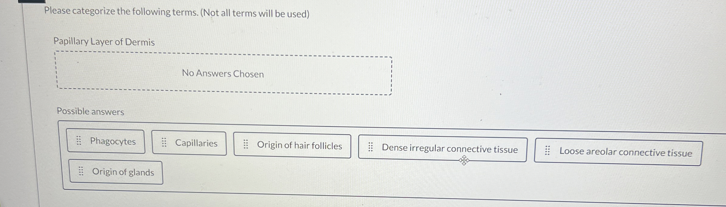 Solved Please categorize the following terms. (Not all terms | Chegg.com