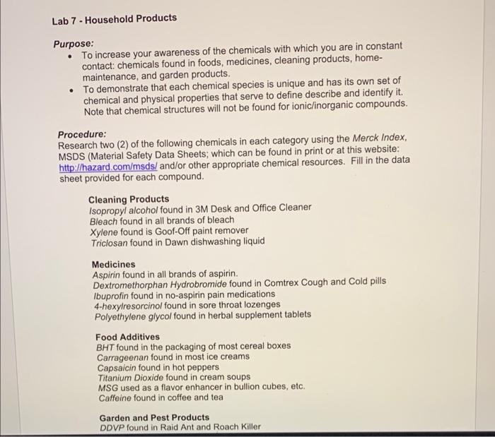 Solved Lab 7 - Household Products Purpose: • To increase | Chegg.com