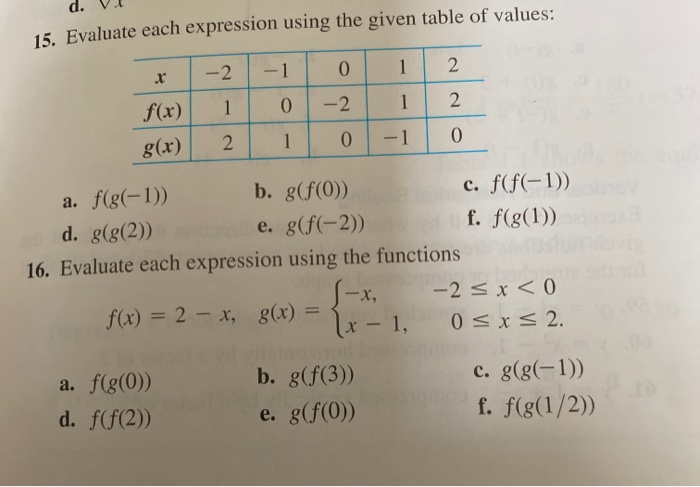 Solved 15 Evaluate Each Expression Using The Given Table Of