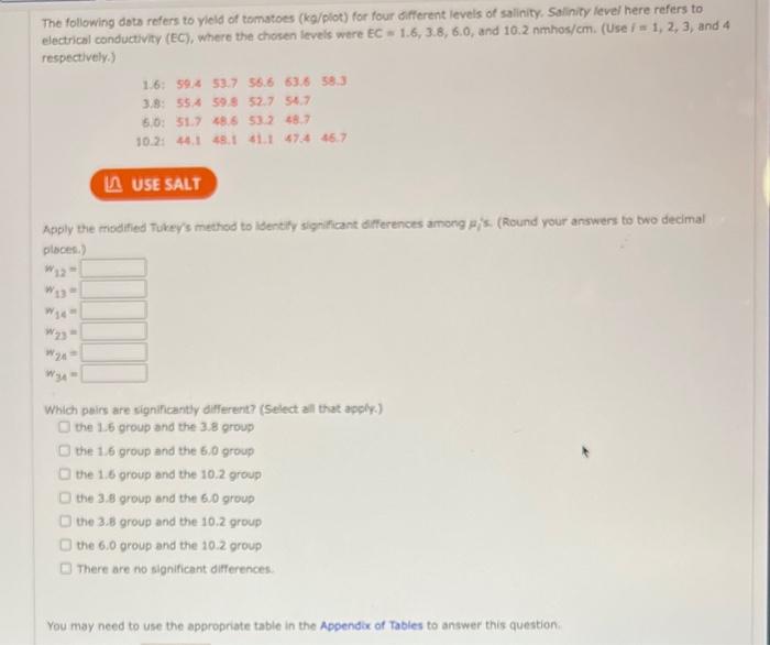 Solved The following data refers to yield of tomatoes | Chegg.com