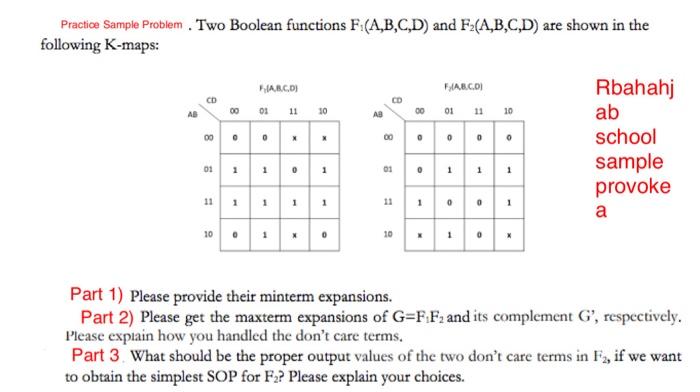 Solved Practice Sample Problem. Two Boolean functions | Chegg.com