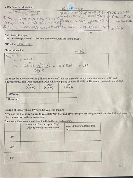 Name TI TI Entropy Data Sheet Part 1 Data: Enthalpy | Chegg.com