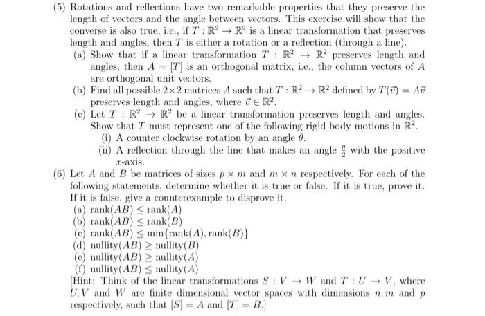 Solved (5) Rotations and reflections have two remarkable | Chegg.com