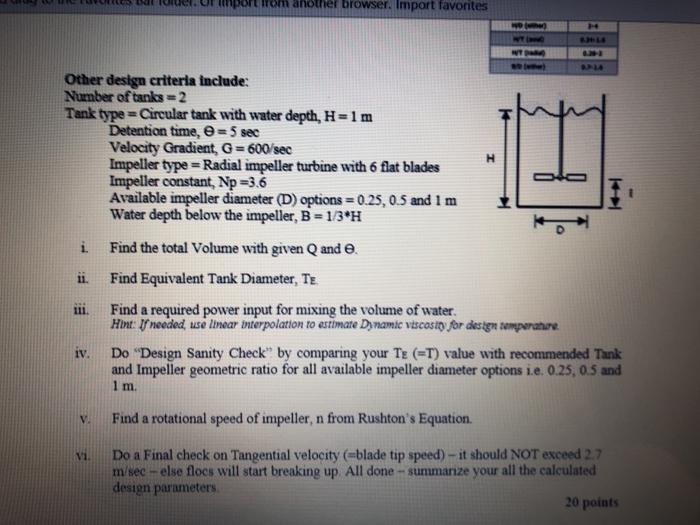 Solved 5. A Rapid Mix tank for a new water treatment plant | Chegg.com