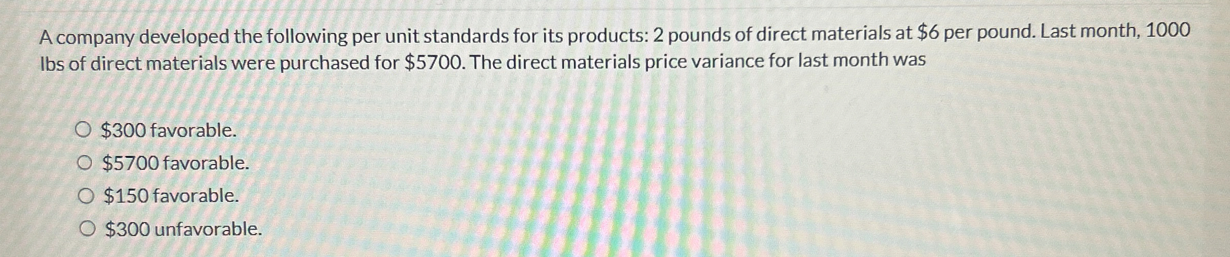 Solved A company developed the following per unit standards | Chegg.com
