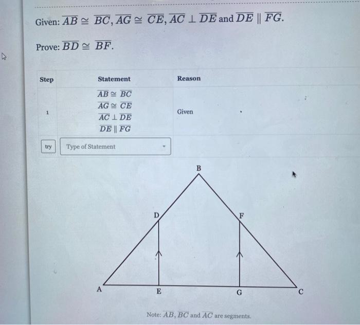 Solved Given: AB - BC, AG - CE, AC IDE and DE | FG. Prove: | Chegg.com