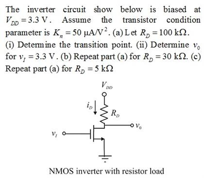 Solved The inverter circuit show below is biased at VDD = | Chegg.com