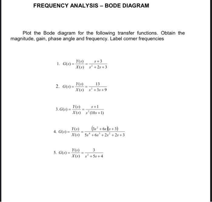 Solved FREQUENCY ANALYSIS - BODE DIAGRAM Plot the Bode | Chegg.com