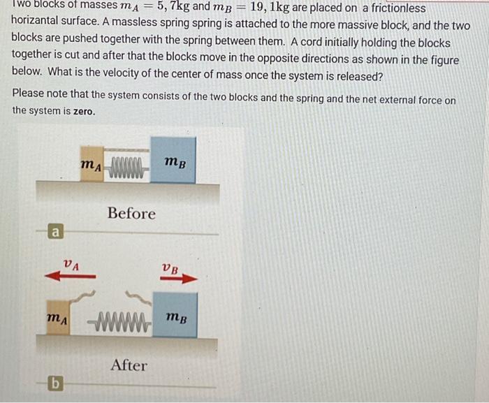 Solved To blocks of masses mA=5,7 kg and mB=19,1 kg are | Chegg.com