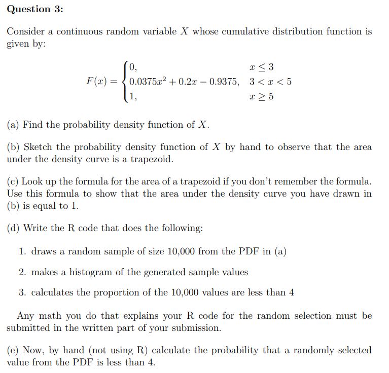 Solved Question 3:Consider a continuous random variable x | Chegg.com