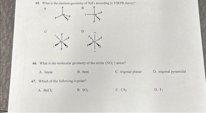 Solved 65. What is the electron geometry of XeF4 according | Chegg.com