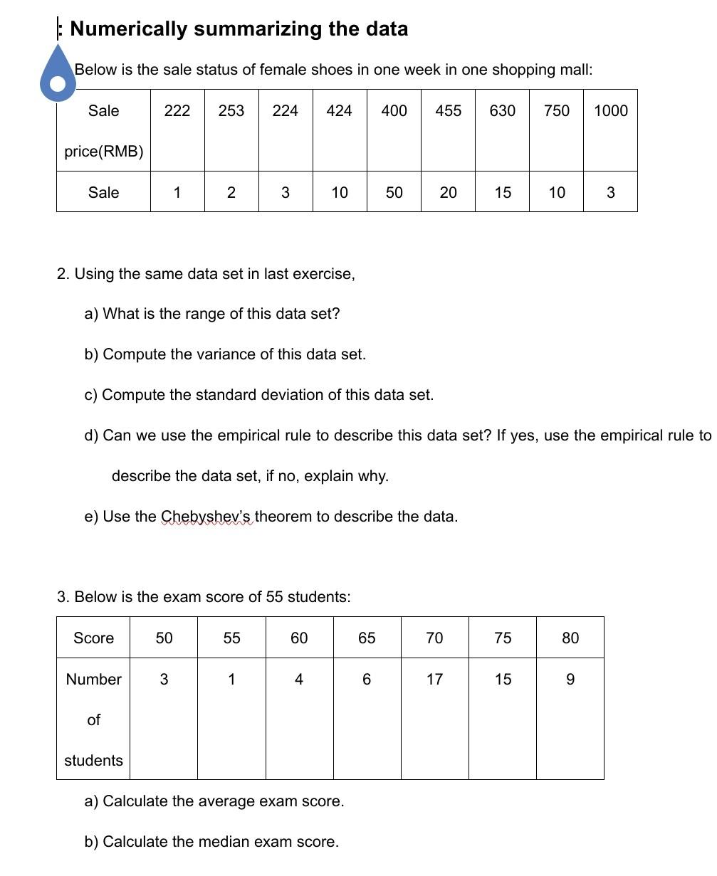 Solved Numerically summarizing the data Below is the sale | Chegg.com