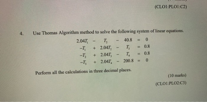 Solved (CLOI:PLO1:C2) 4. Use Thomas Algorithm method to | Chegg.com