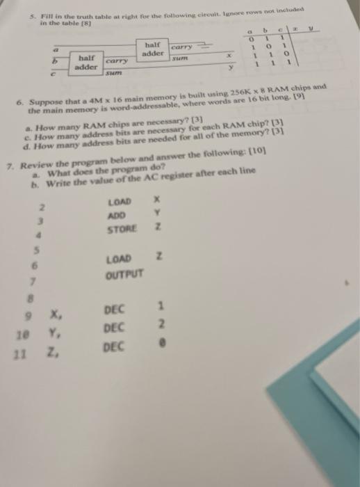 Solved 5. Fill in the truth table at right for the following | Chegg.com
