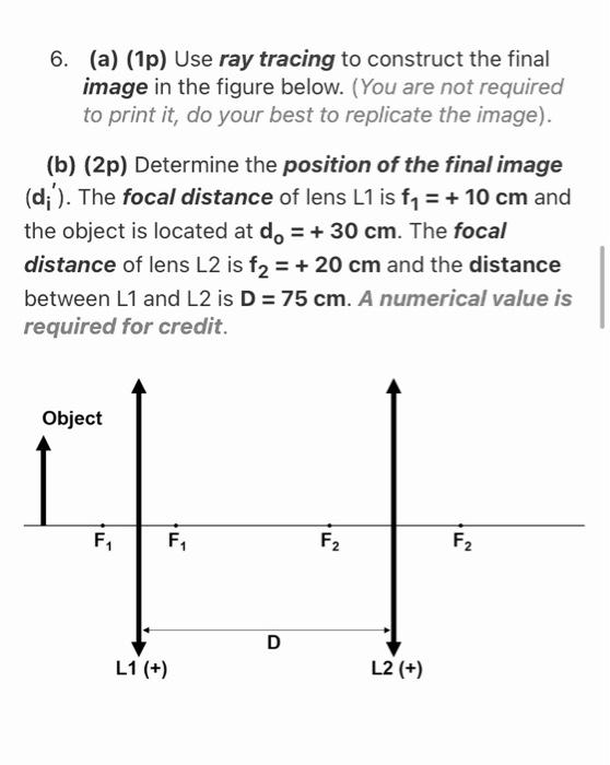Solved 6. (a) (1p) Use ray tracing to construct the final | Chegg.com