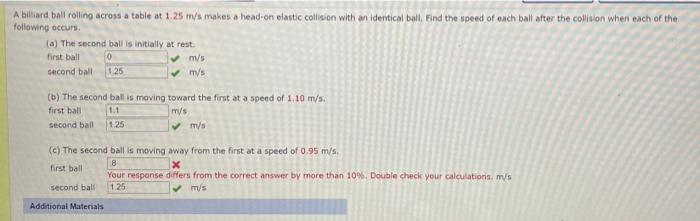 Solved A biliard ball rolling across a table at 1.25 m/s | Chegg.com