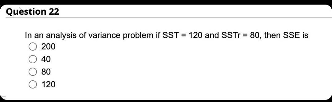 Solved Question 22 In an analysis of variance problem if SST | Chegg.com