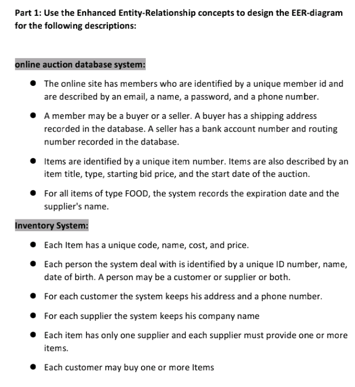 Solved Part 1: Use the Enhanced Entity-Relationship concepts | Chegg.com