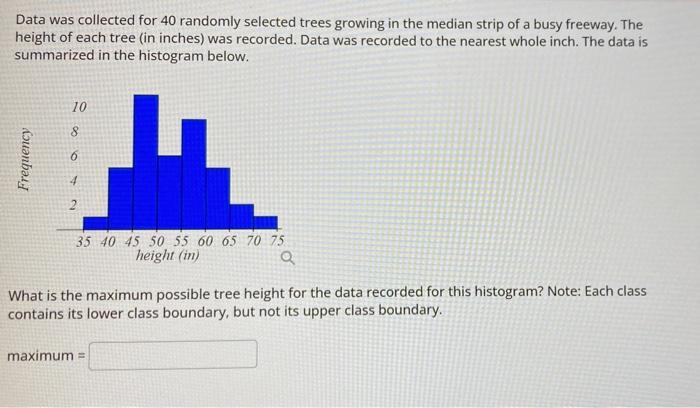 Solved Data was collected for 40 randomly selected trees | Chegg.com