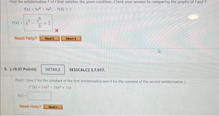 Solved F X 5x4−4x5 F 0 2 X X5−3x6 2 Sesscalc2 3 7 017