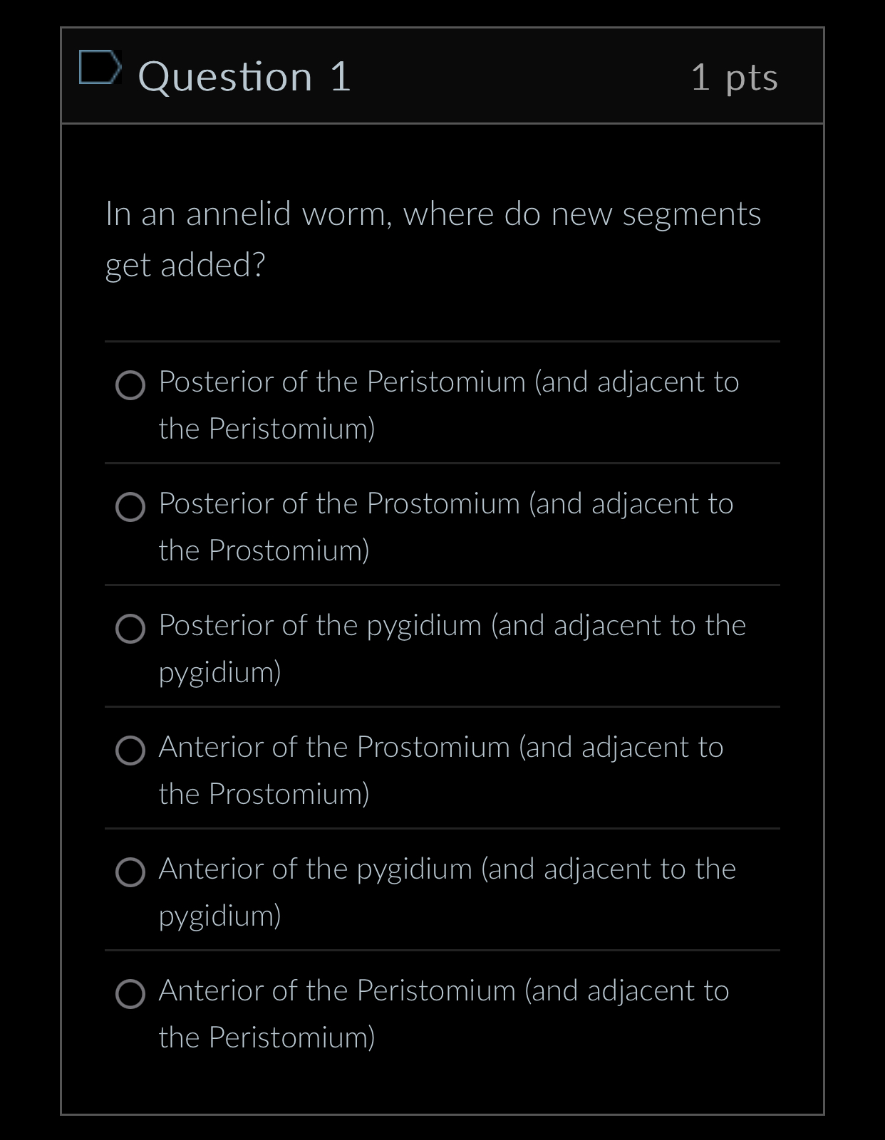 Solved Question 11 ﻿ptsIn an annelid worm, where do new | Chegg.com