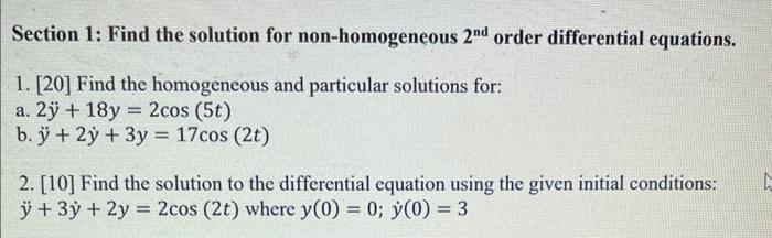 Solved Section 1: Find the solution for non-homogeneous 2nd | Chegg.com