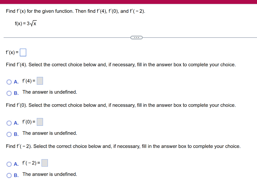 Solved Find f'(x) ﻿for the given function. Then find | Chegg.com