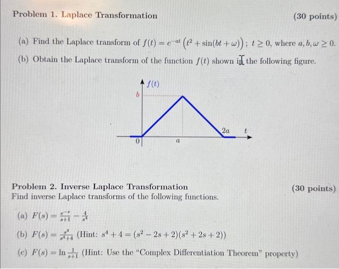 Solved Problem 1. Laplace Transformation (30 points) (a) | Chegg.com