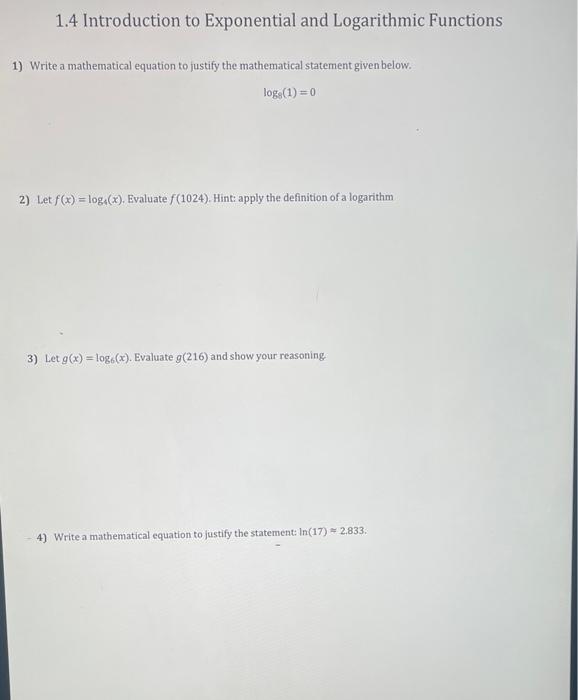 Solved 1.4 Introduction to Exponential and Logarithmic | Chegg.com