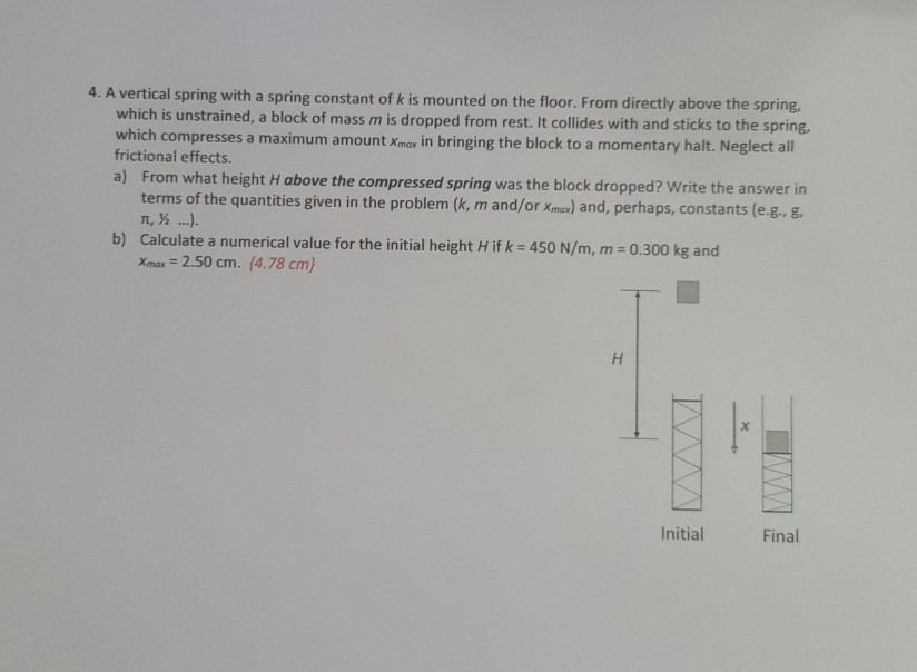 Solved 4. A vertical spring with a spring constant of k is | Chegg.com