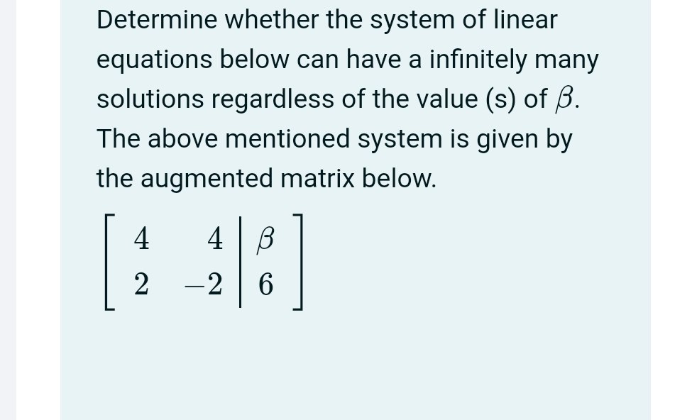 Solved Determine whether the system of linear equations | Chegg.com