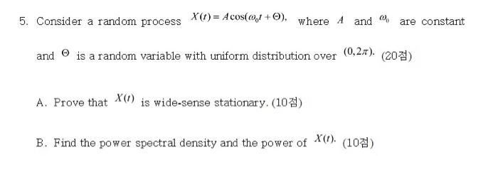 Solved 5. Consider a random process X(t)=Acos(ω0t+Θ), where | Chegg.com