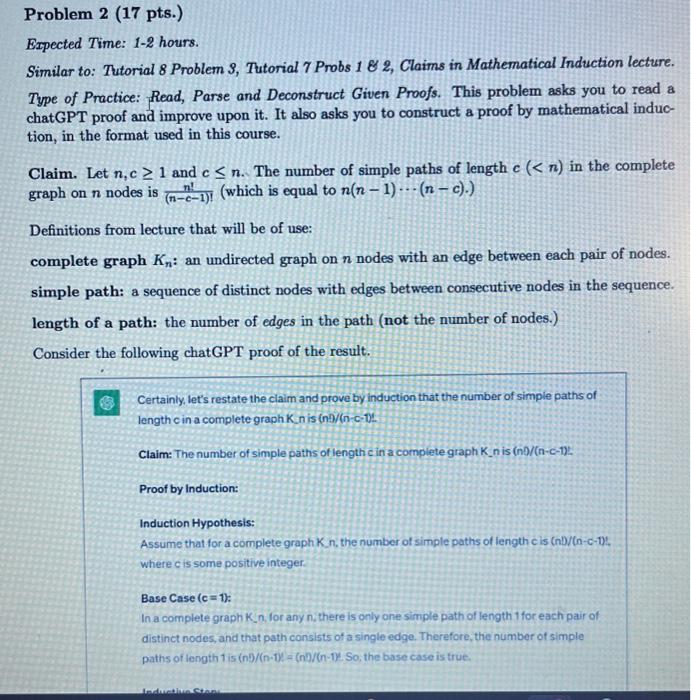 Problem 2 (17 pts.) Expected Time: 1-2 hours. Similar | Chegg.com