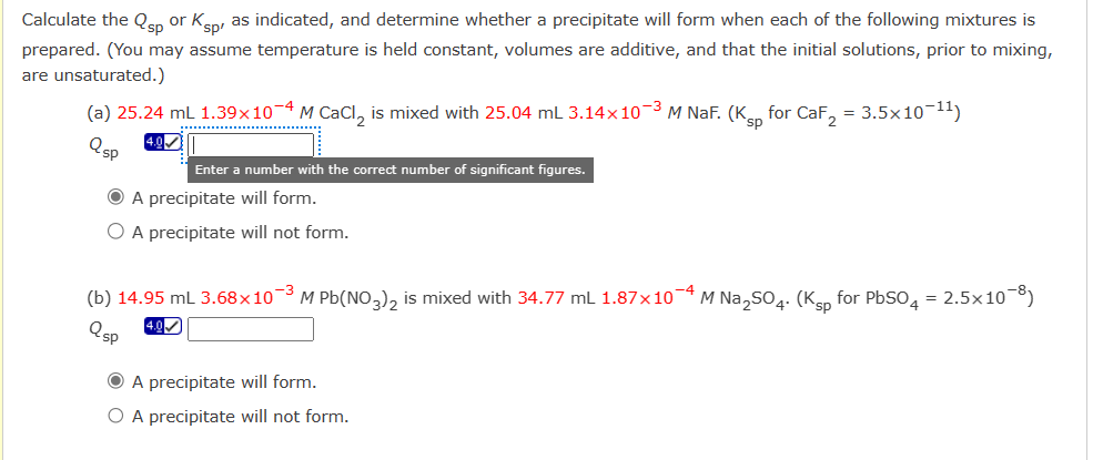 Solved Calculate the Qsp ﻿or Ksp ﻿as indicated, and | Chegg.com