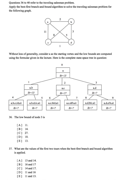 Questions 36 To 40 Refer To The Traveling Salesman