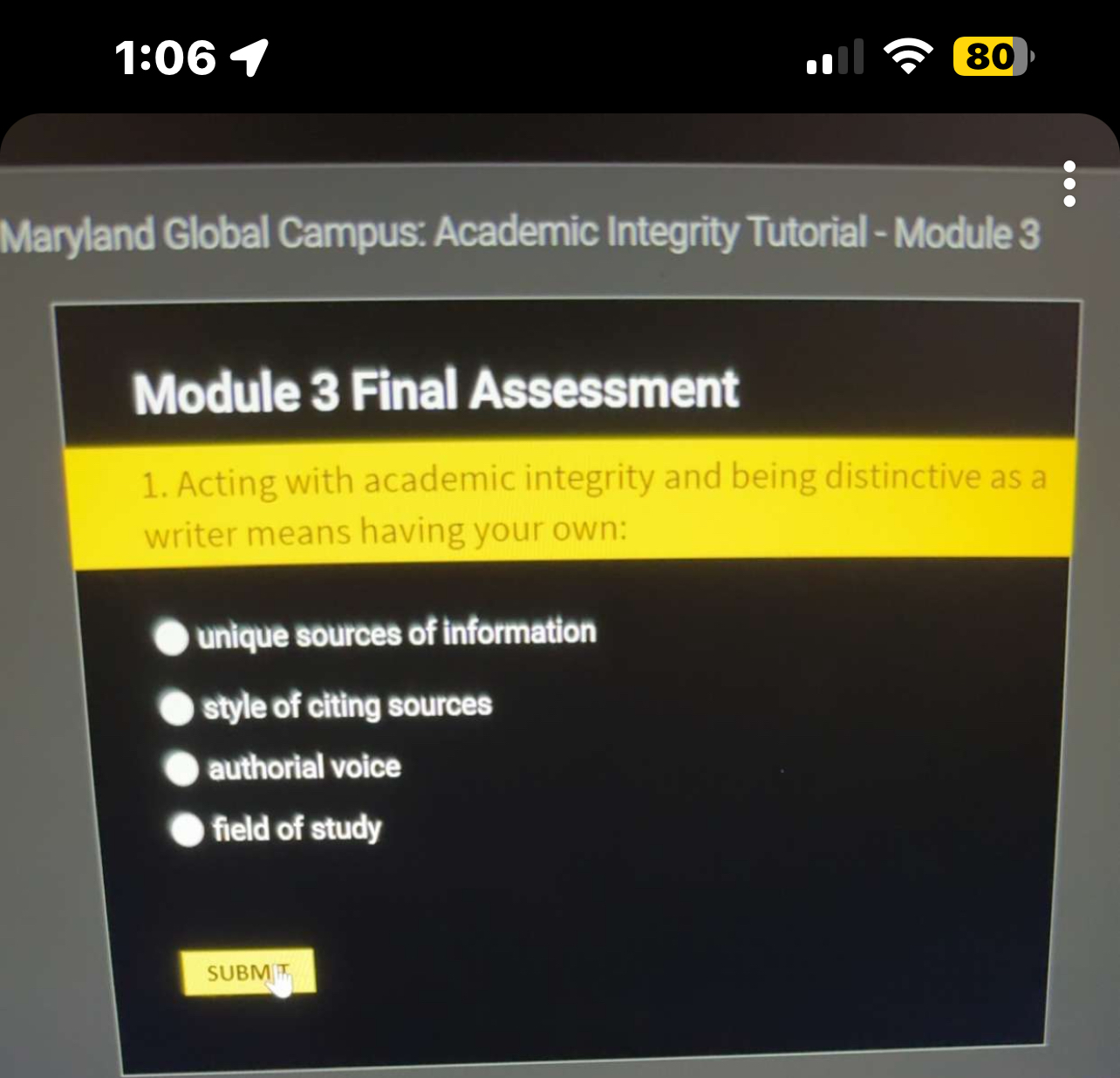 Solved 1:06 Maryland Global Campus: Academic Integrity | Chegg.com