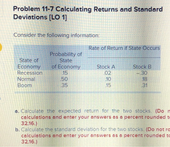 Solved Problem 11-7 Calculating Returns and Standard | Chegg.com