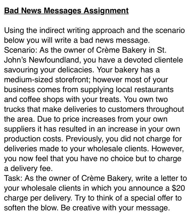 Here is the question and we have to write a bad news | Chegg.com