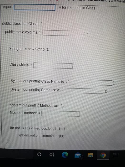 Solved Complete the following Java program by typing in the | Chegg.com