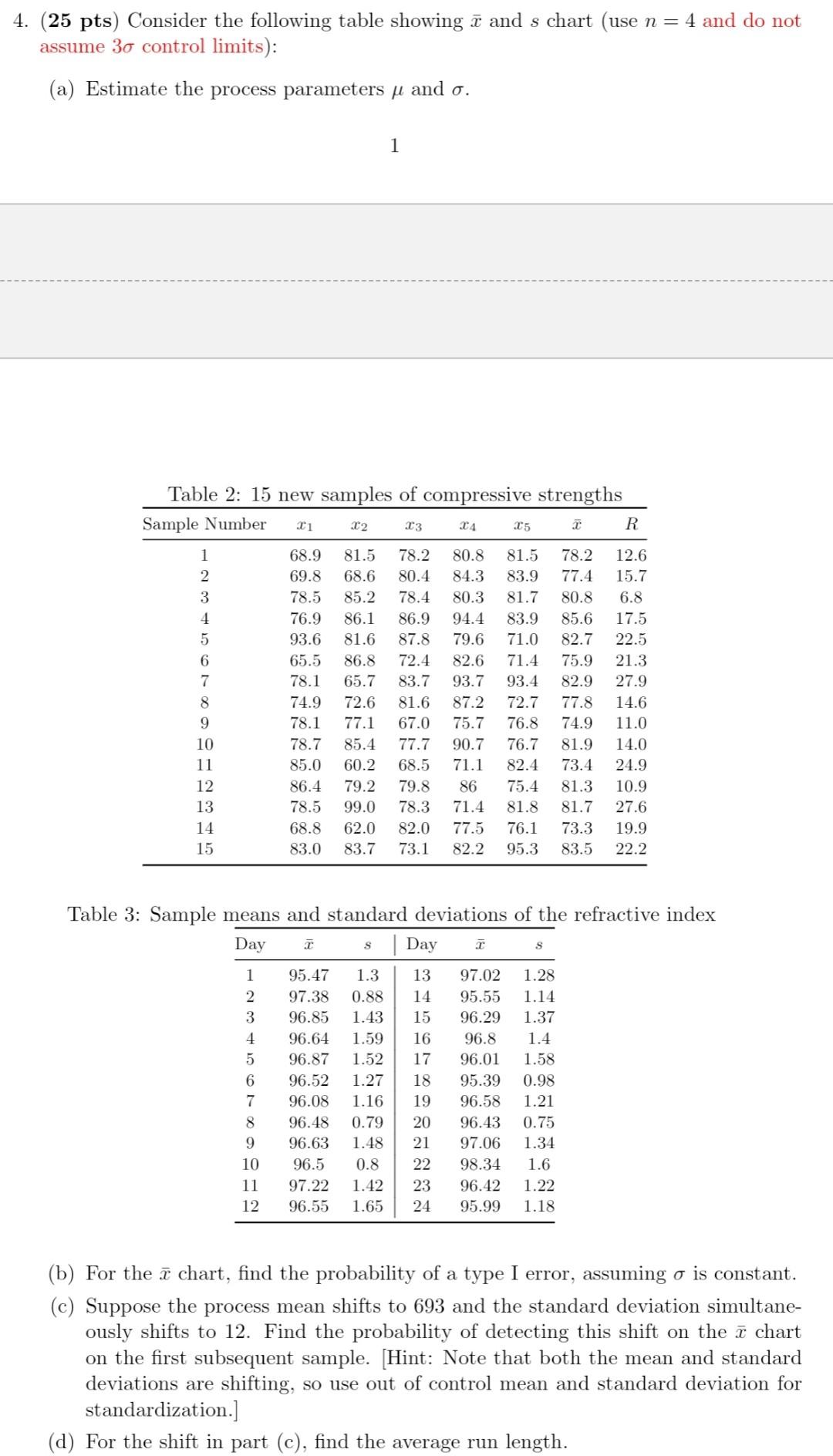 Solved 4. (25 pts) Consider the following table showing xˉ | Chegg.com